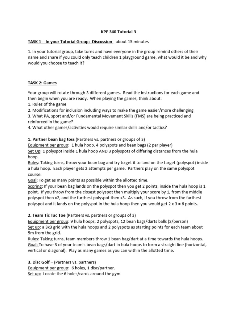 KPE 340 Tut 3 Handout | PDF