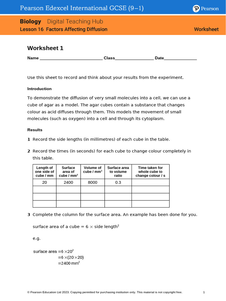 IG Biology Lesson16 Worksheet 1 | PDF | Volume | Chemistry