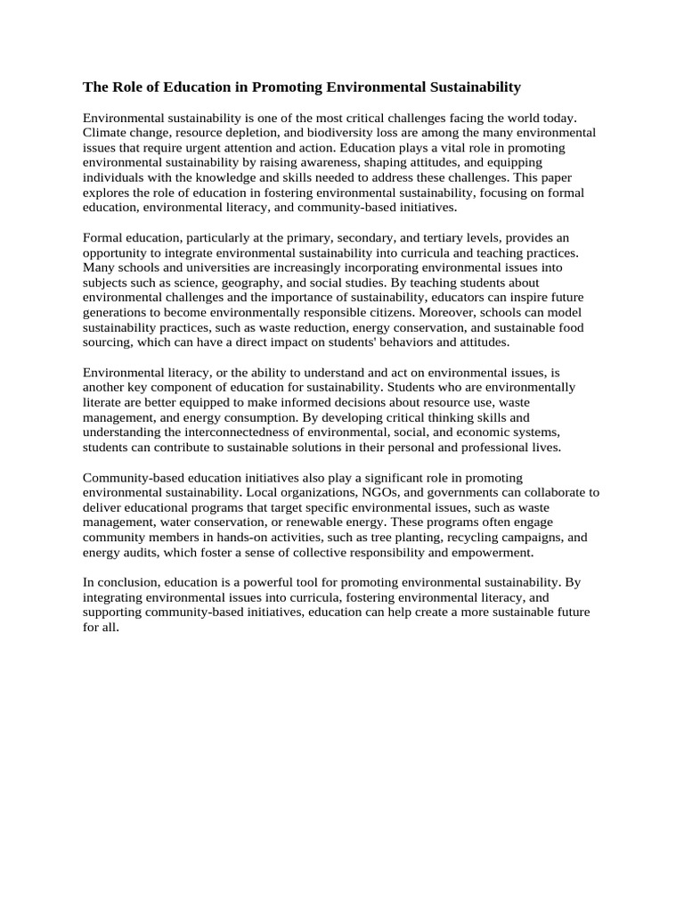The Role of Education in Promoting Environmental Sustainability | PDF ...
