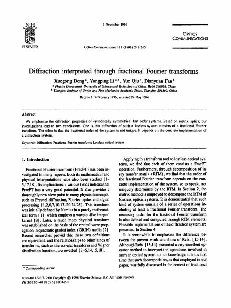 1996 Diffraction Interpreted Through Fractional Fourier Transforms Optics Communications