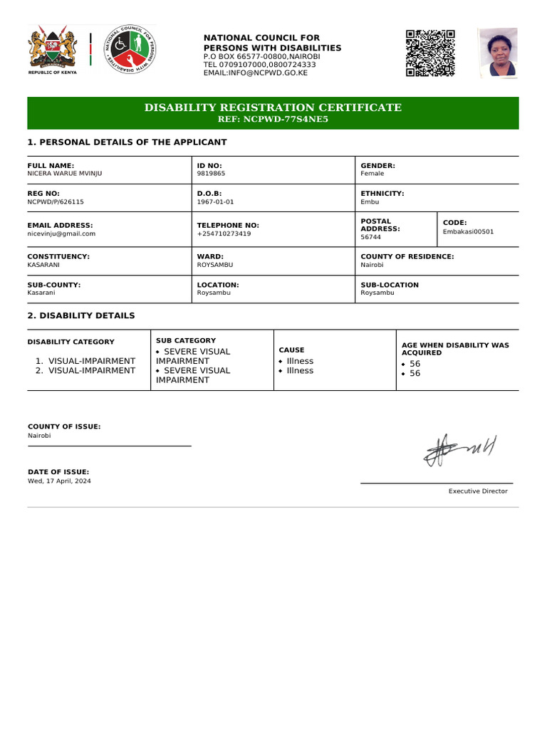 Disability Registration Certificate Details | PDF