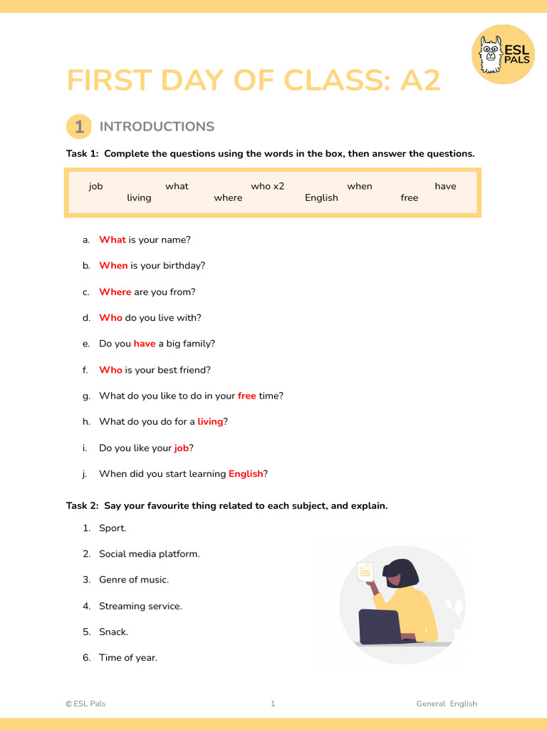 ESL Class Activities for Beginners | PDF | English As A Second Or ...