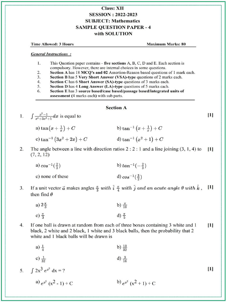 Mathematics 2023 Set - 14 | PDF