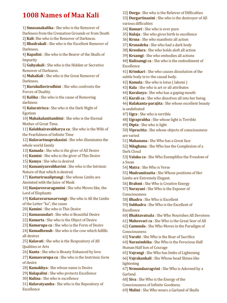 1008 Names of Maa Kali PDF Free | PDF