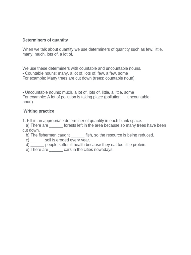 Determiners of Quantity- S2 | PDF