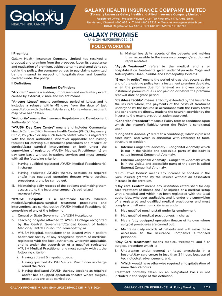 Galaxy Promise - Policy Wording - 06-11-2024 - Final | PDF | Surrogacy ...