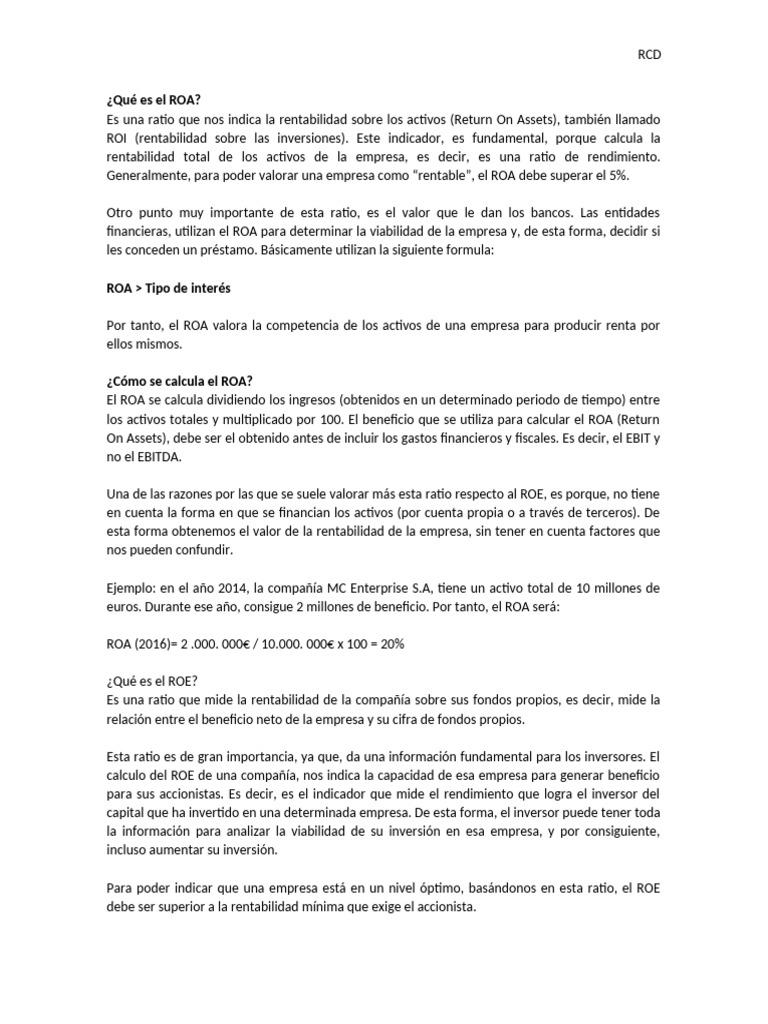 Tema 7 Qué Es El ROA | PDF | Rentabilidad sobre recursos propios | Business