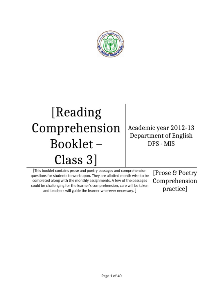 Class 3 Reading Comprehension Booklet | PDF