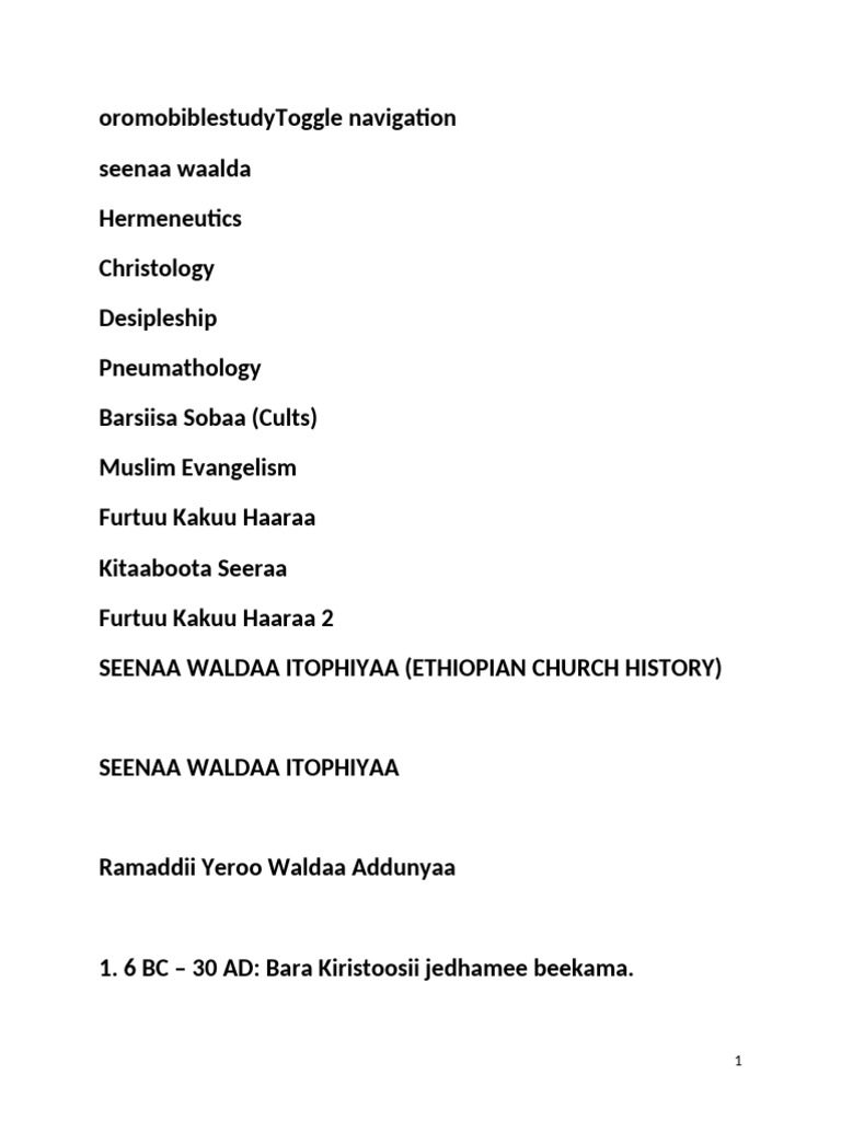 Seenaa Waldaa Kiristaanaa | PDF