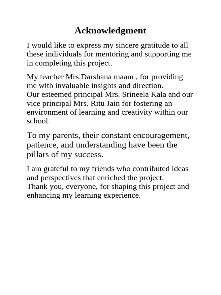 Project Acknowledgments and Gratitude | PDF