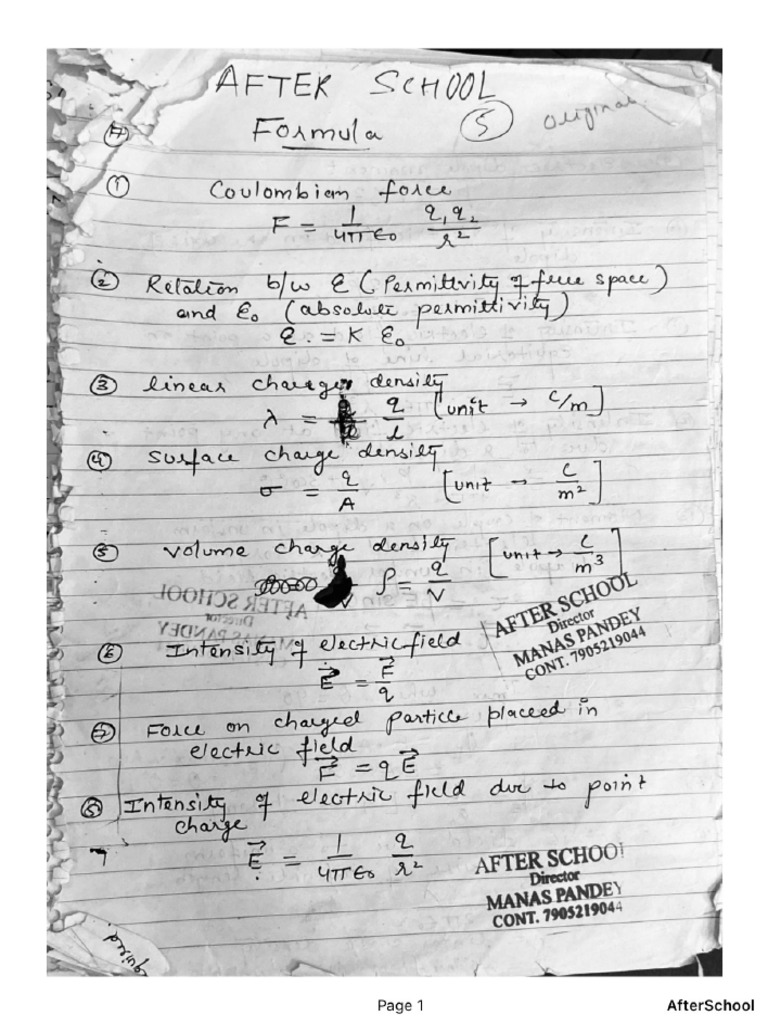 Class 12 Phy Formula Sheet | PDF
