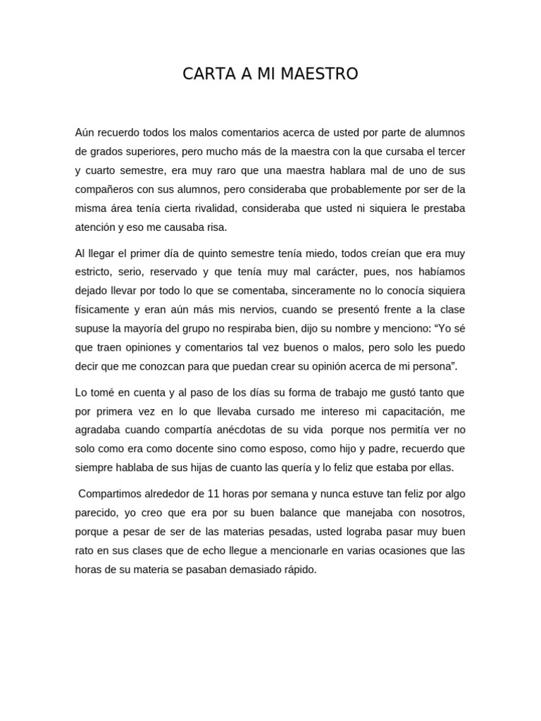 Copia de Carta A Mi Maestro | PDF | Enseñando | Aprendizaje