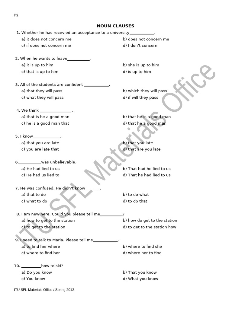 Noun Clauses Test | PDF Noun Clauses Test | PDF
