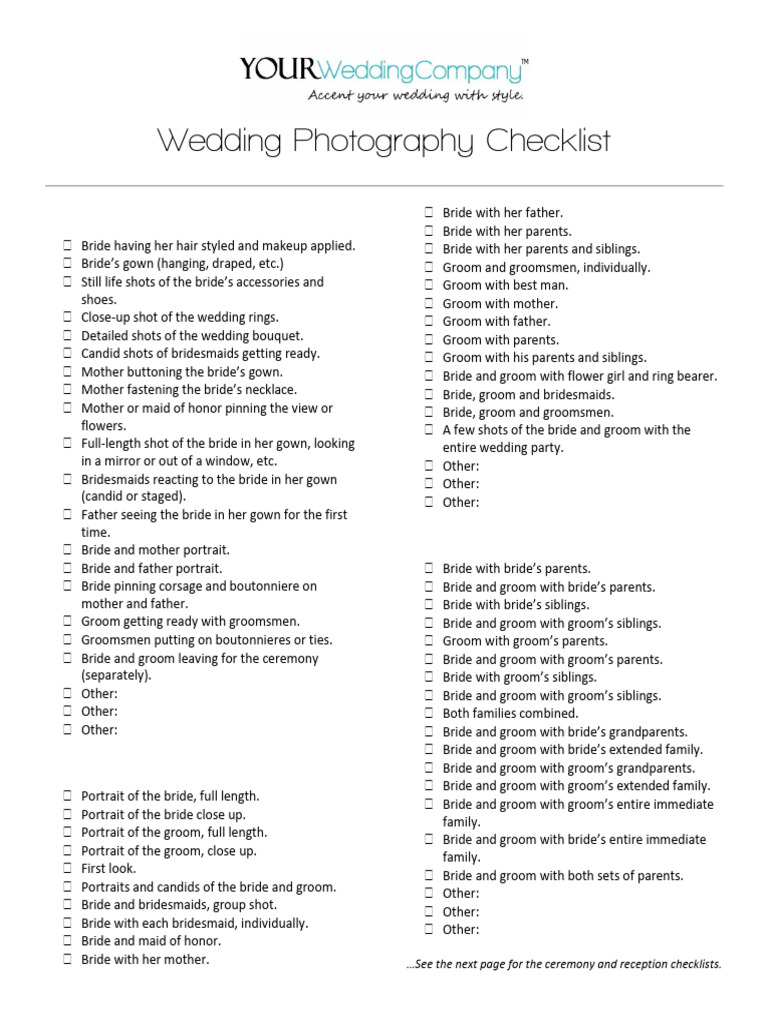 Fotografia de Casamento Checklist | PDF | Bridesmaid | Bride