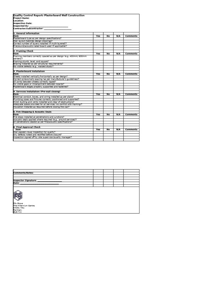 Plasterboard Inspection FSL Template | PDF