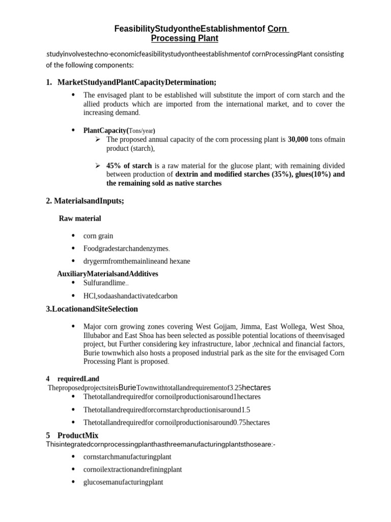 Corn Processing Plant Feasibility Study | PDF | Starch | Sewage Treatment
