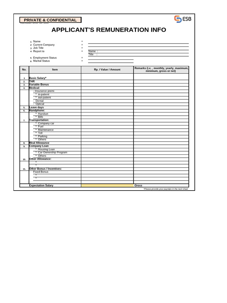 ESB - Applicant Remuneration Form | PDF