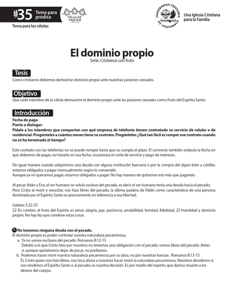Dominio Propio | PDF | Fruto Del Espiritu Santo | Pablo el apóstol