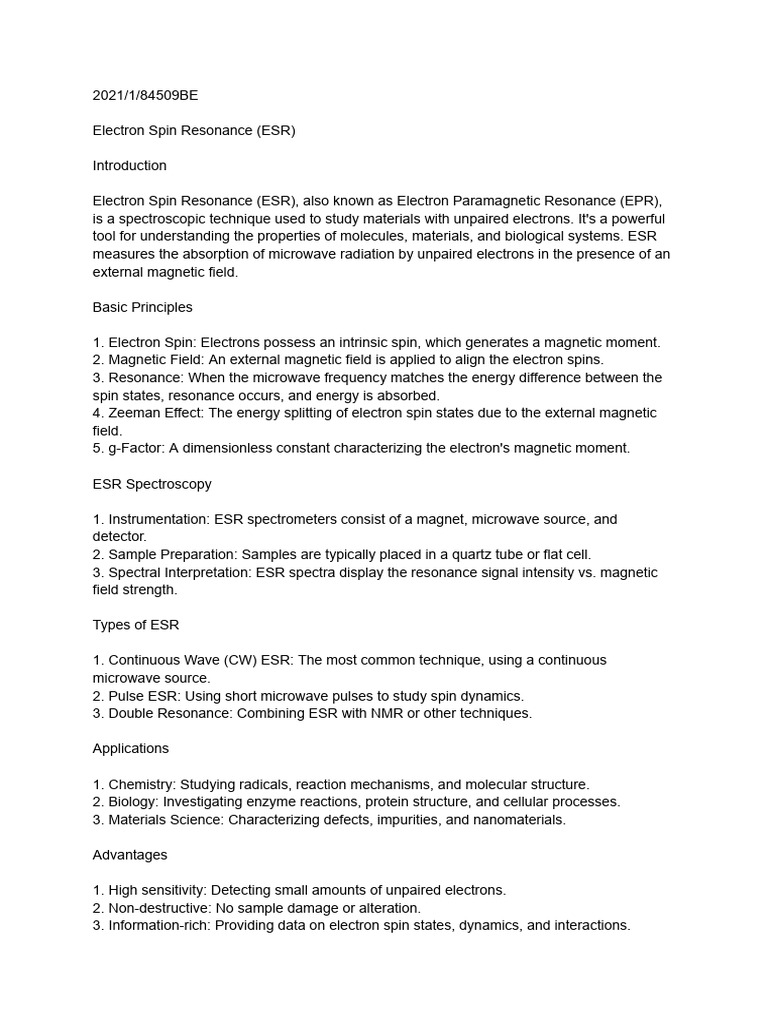 ESR- Google Docs | PDF | Electron Paramagnetic Resonance | Spectroscopy