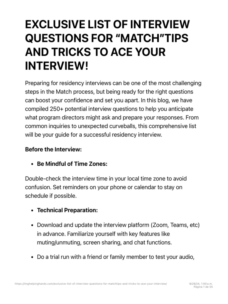EXCLUSIVE LIST OF INTERVIEW QUESTIONS FOR “MATCH”TIPS AND TRICKS TO ACE ... EXCLUSIVE LIST OF INTERVIEW QUESTIONS FOR “MATCH”TIPS AND TRICKS TO ACE ...