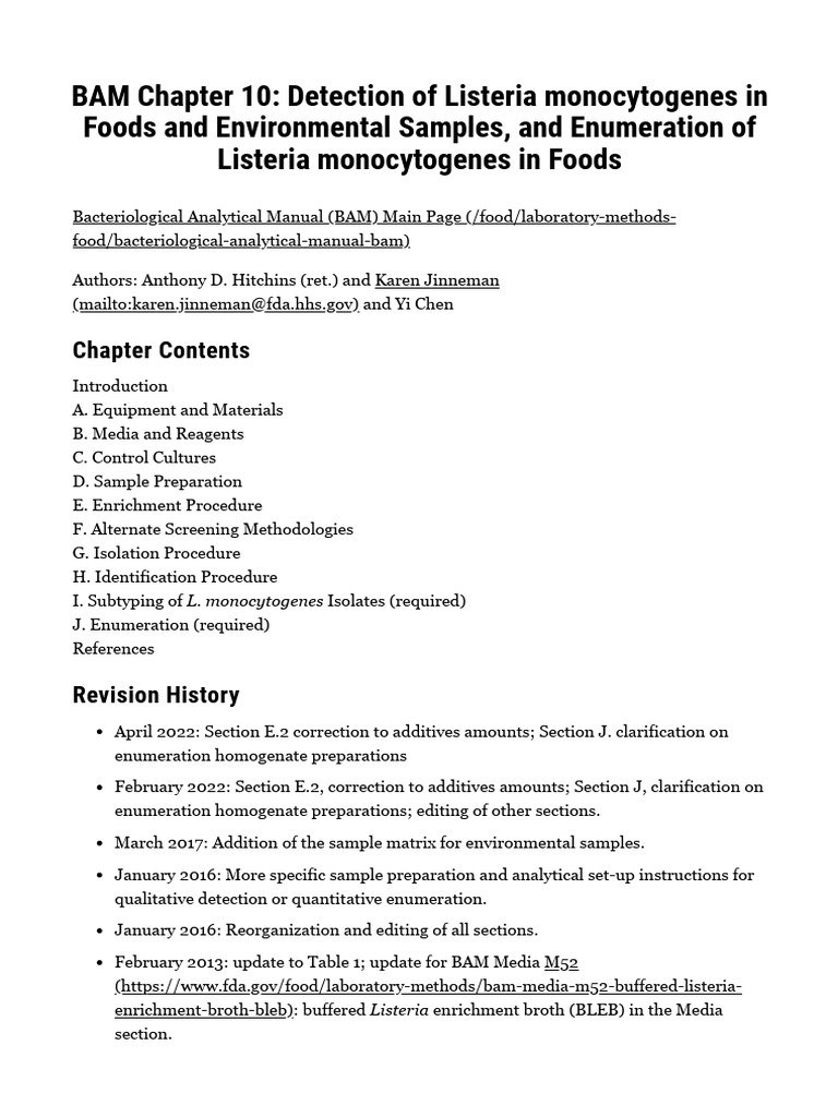 BAM Chapter 10 - Detection of Listeria Monocytogenes in Foods and ...