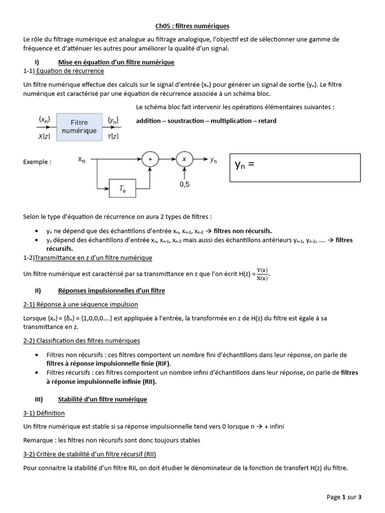 Introduction aux filtres numériques | PDF | Filtre (électronique ...