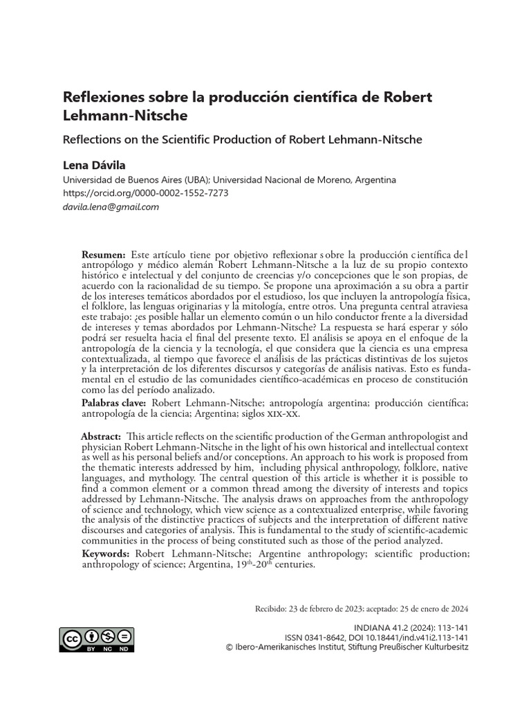Reflexiones Sobre La Producción Científica de Robert Lehmann - Nitsche ...