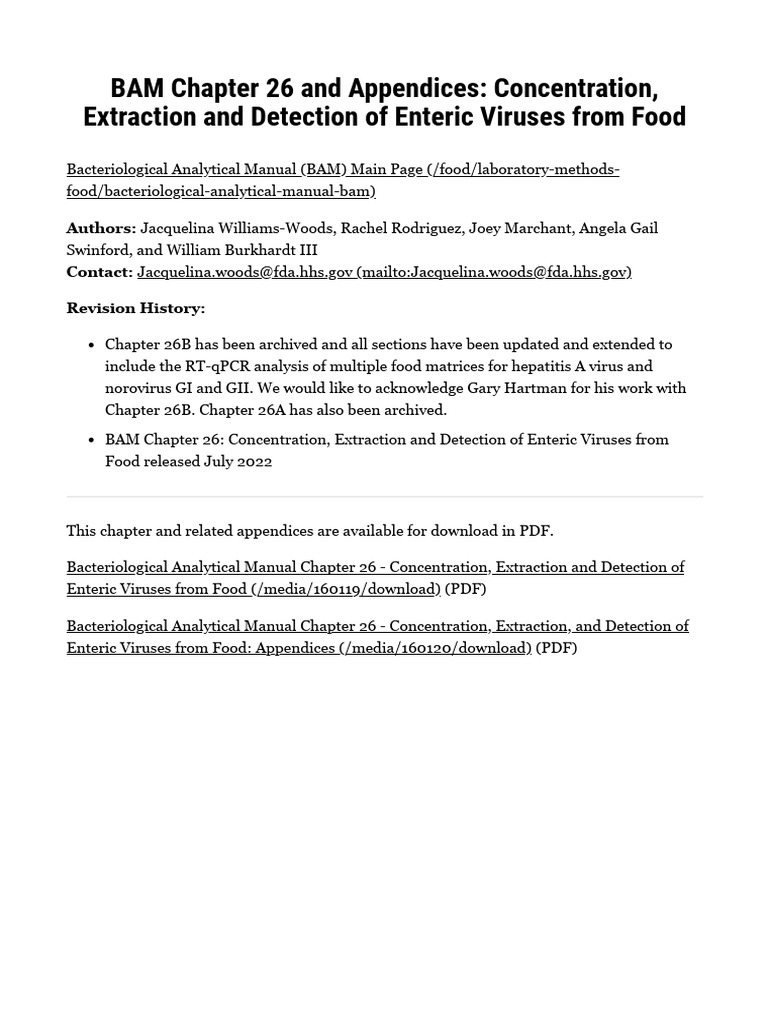 Bam Chapter 26 And Appendices Concentration Extraction And Detection Of Enteric Viruses From
