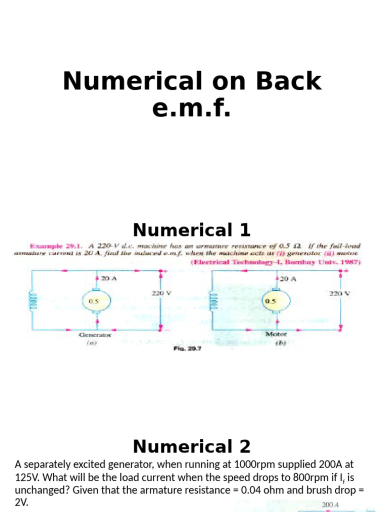 Back EMF Calculations in DC Generators | PDF