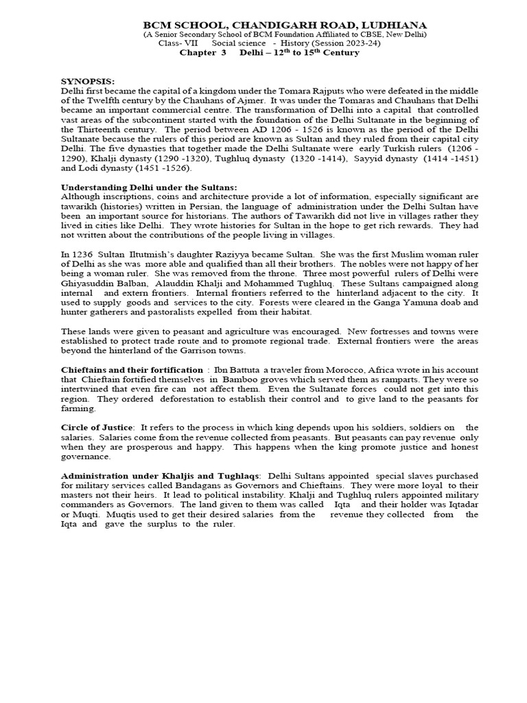 Synopsis Ch-3 History Class7 | PDF