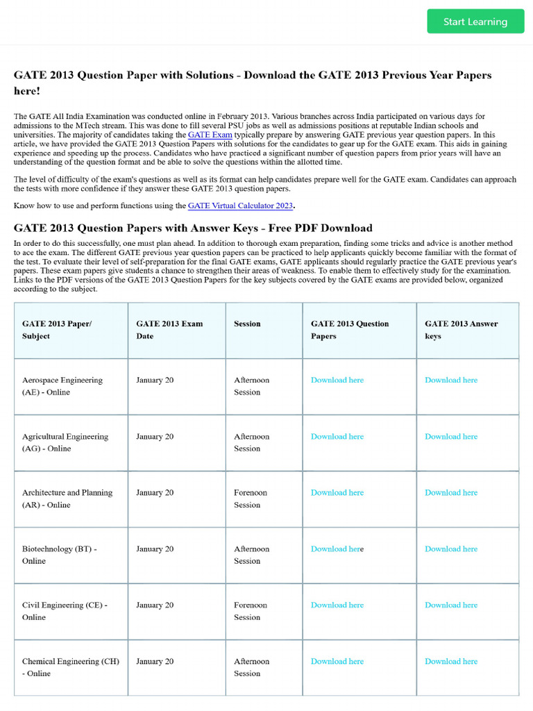GATE 2013 Question Papers - Download All Previous Papers Here! | PDF