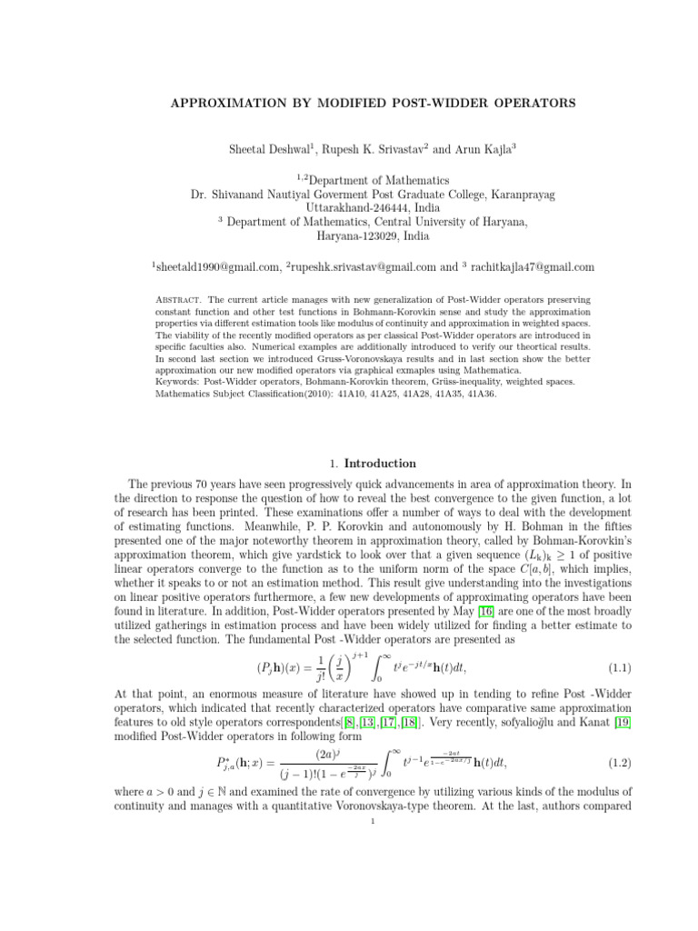 Approximation by modified post widder operators | PDF | Continuous Function | Limit (Mathematics)