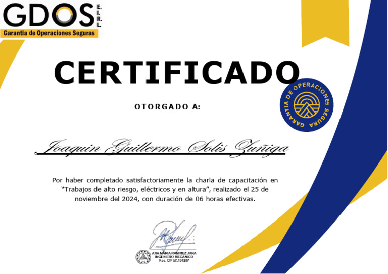 Certificado Joaquin Solis - GDOS | PDF