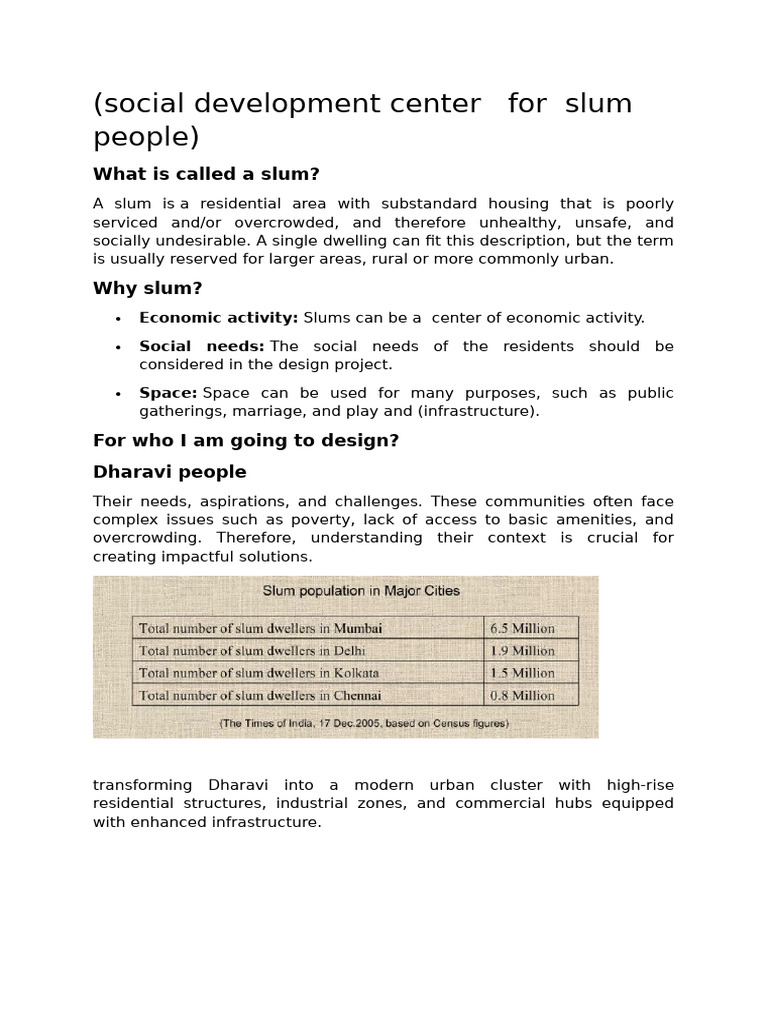 Social Development Center For Slum People | PDF