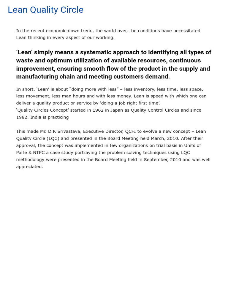 Lean Quality Circles Explained | PDF | Lean Manufacturing | Creativity