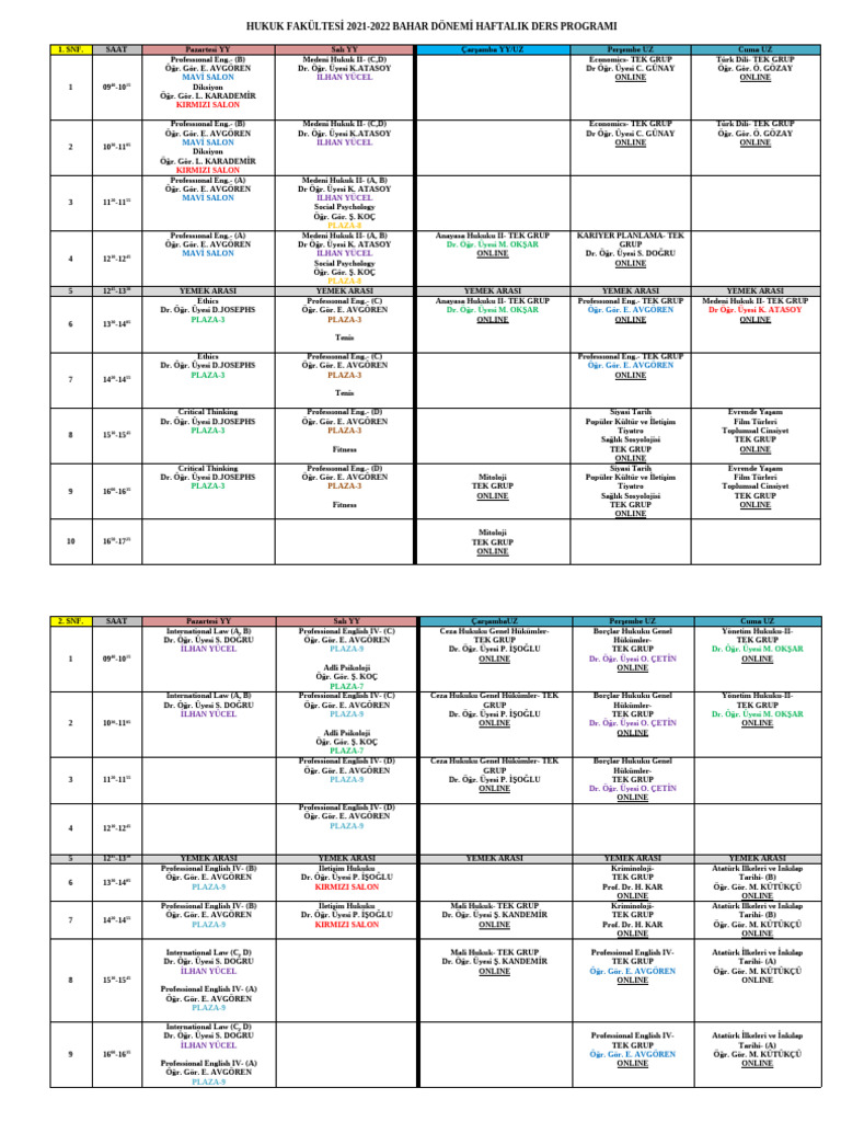 Bahar Dönemi̇ Ders Programi | PDF