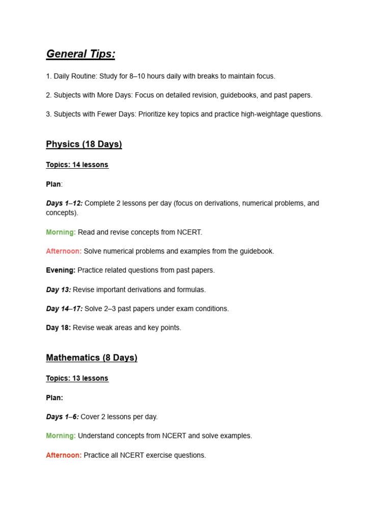Study Plan | PDF