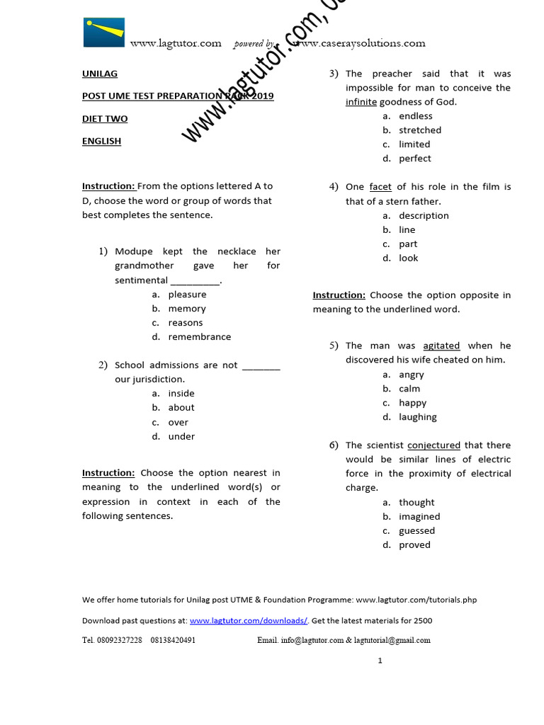 Lag 2019 Post Utme DIET TWO | PDF | Area
