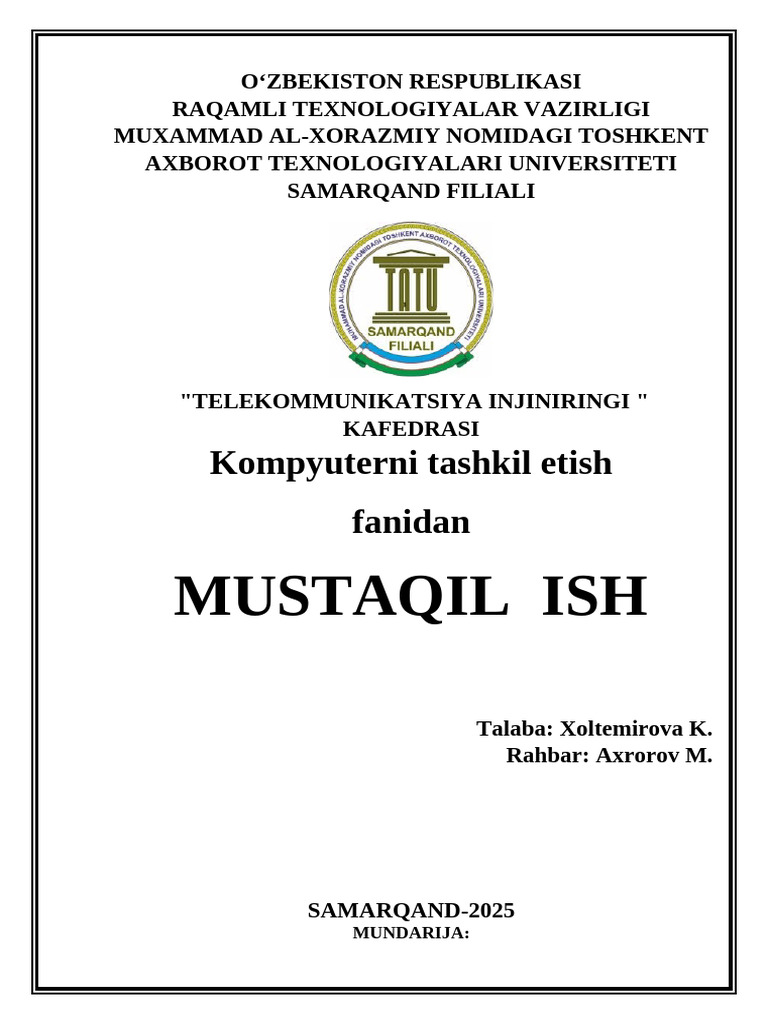 Xoltemirova K Komp Tash 1-m | PDF