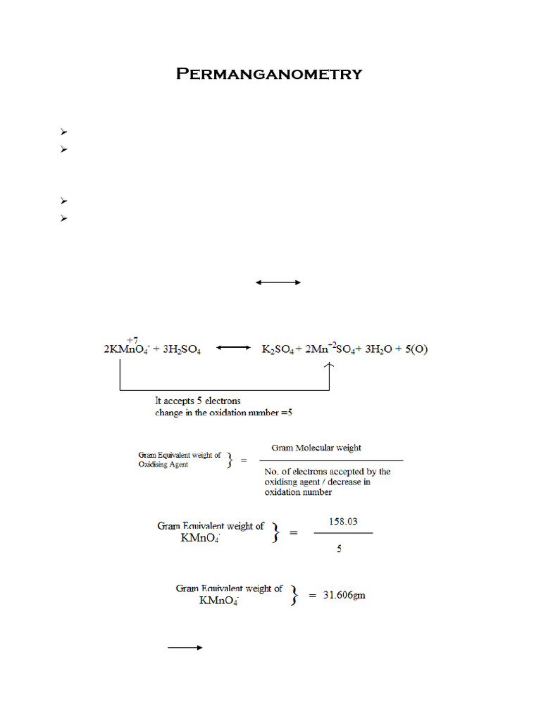 permanganometry | PDF | Titration | Chemistry