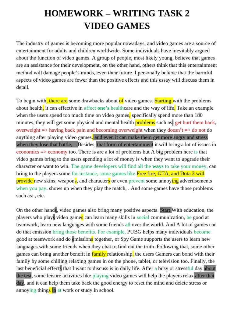 WRITING TASK 2 - VIDEO GAMES (Student's Essay) | PDF | Video Games
