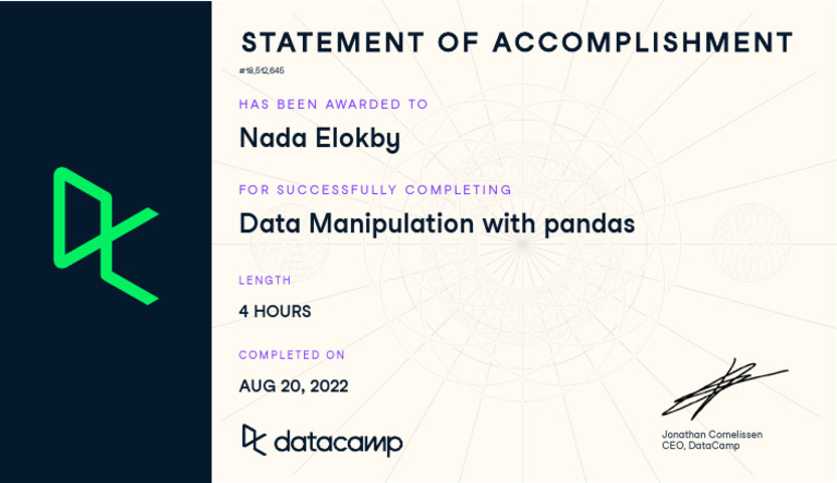 DataCamp pandas Course Completion | PDF