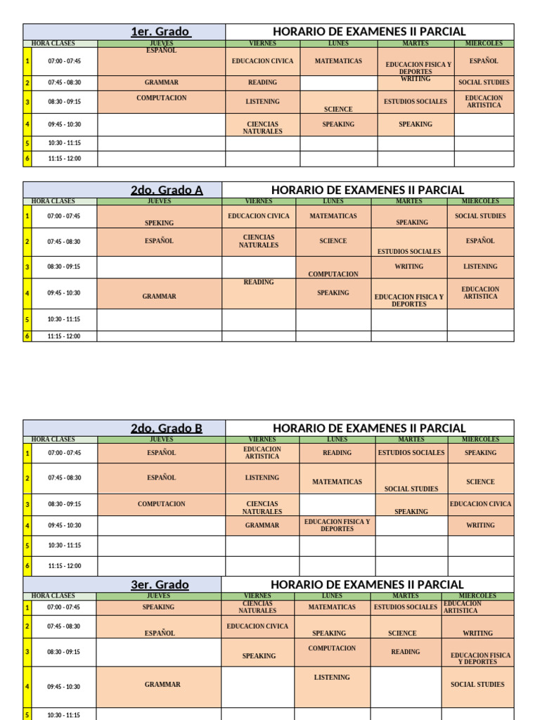 Horarios de Examenes II Parcial Basica CBS - 035829 | PDF | Ciudadanía | Gobierno y personalidad
