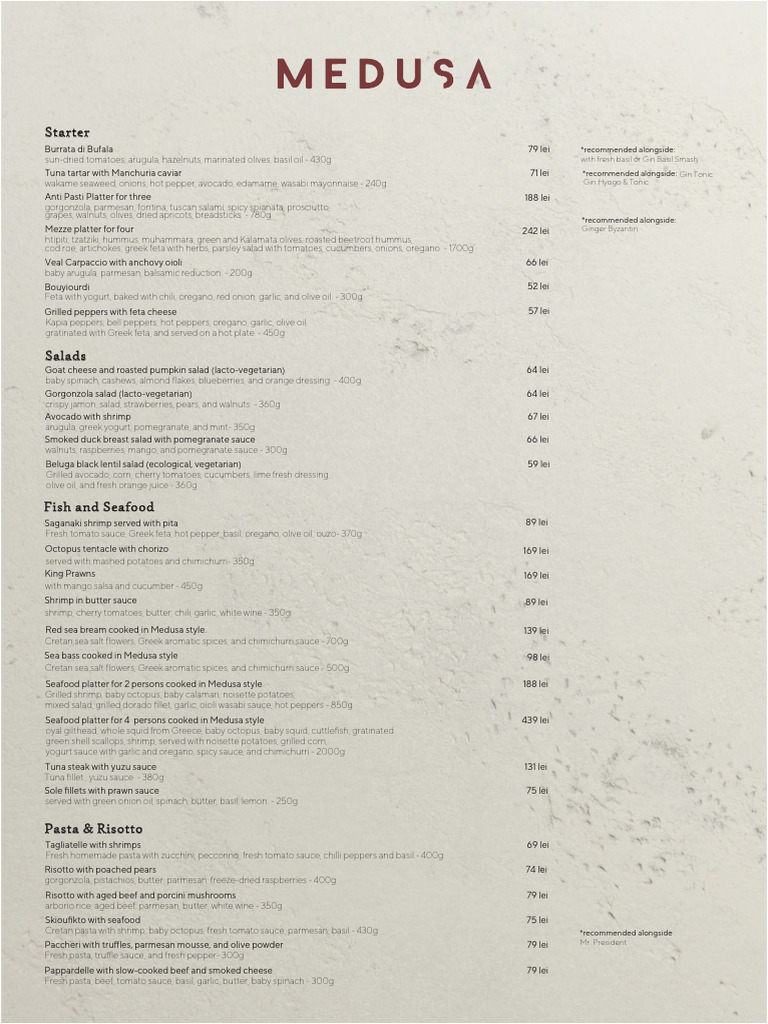 Medusa-Food-Menu | PDF | Sauce | Salad
