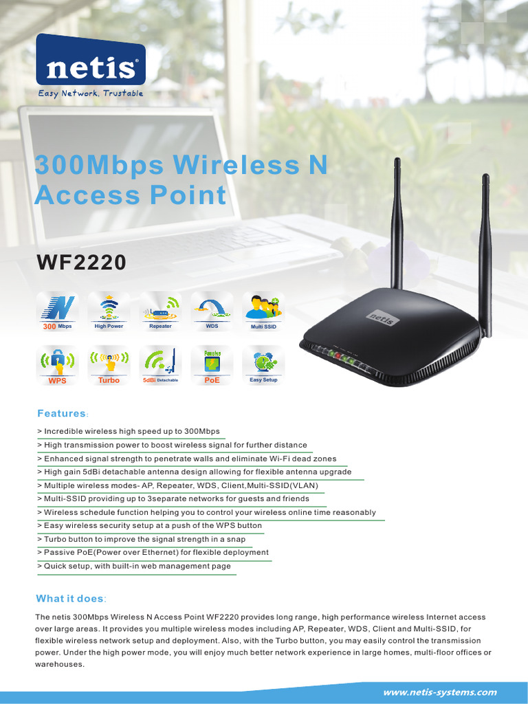 netis_WF2220_Datasheet | PDF | Wireless Access Point | Ieee 802.11
