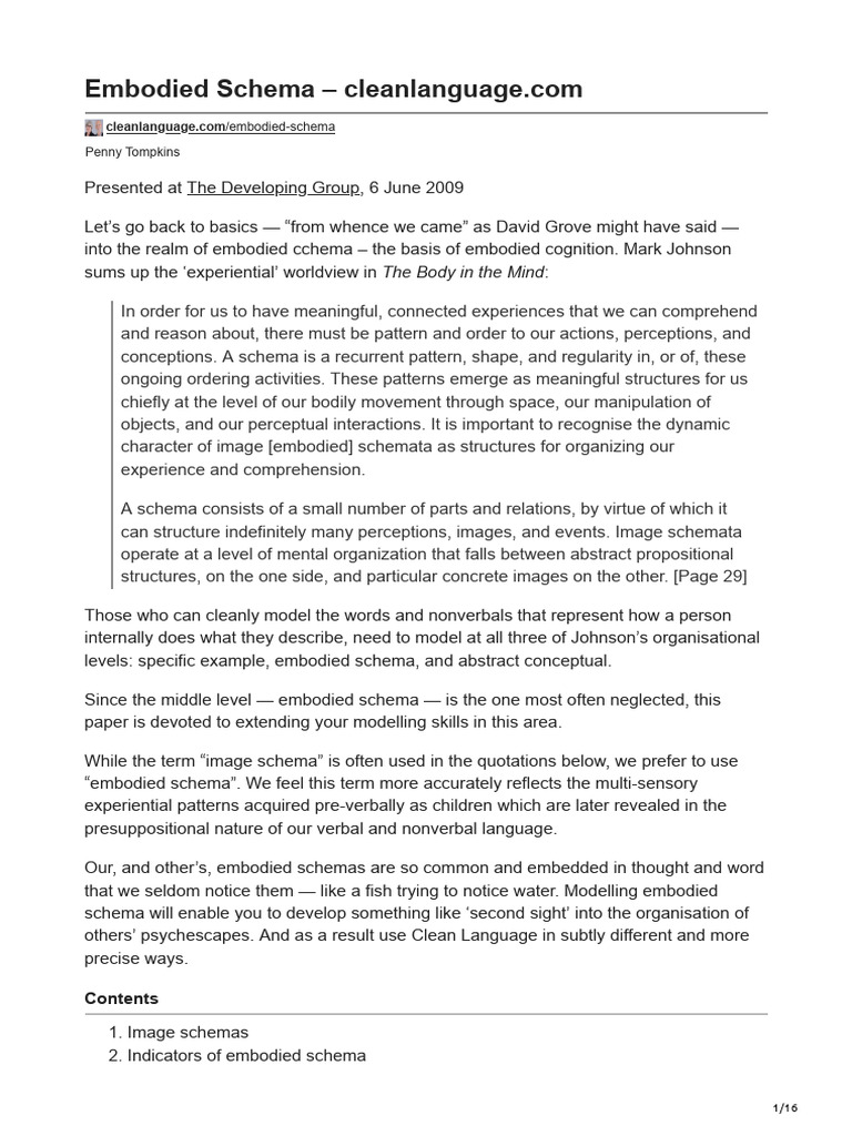 cleanlanguage.com-Embodied Schema cleanlanguagecom | PDF | Experience | Conceptual Model