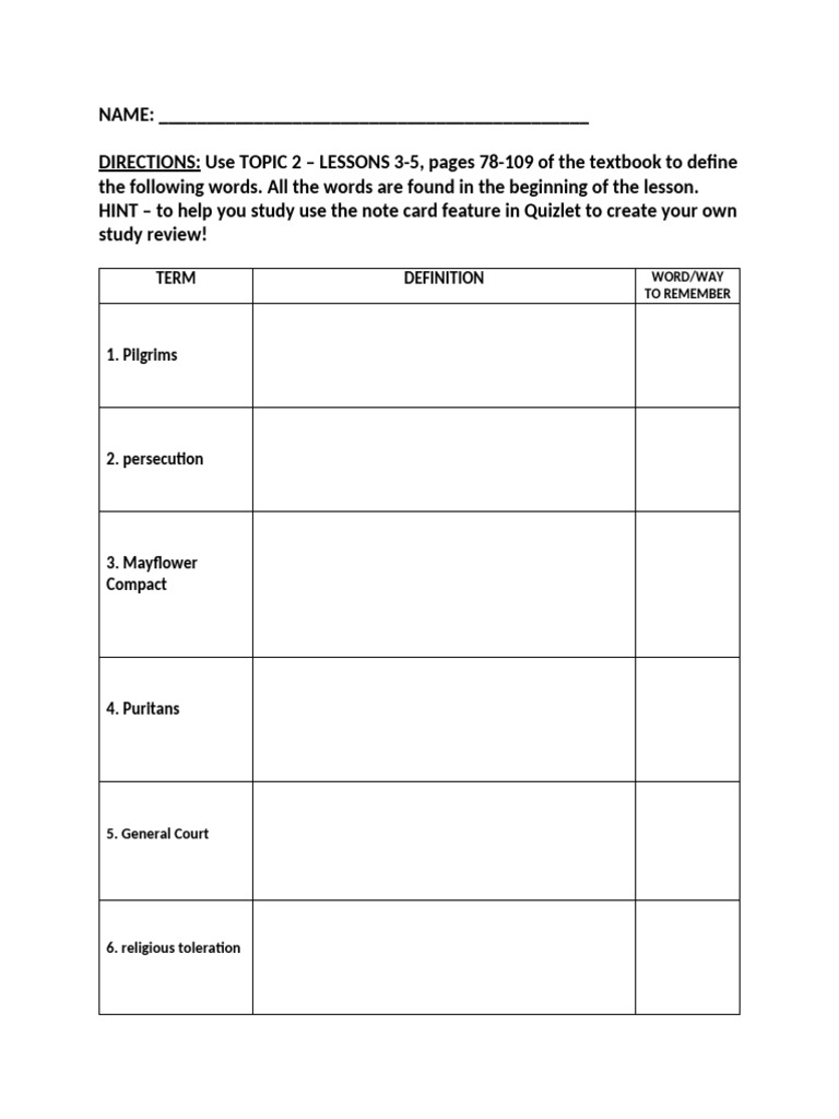 Topic 2 Lessons 3-5 Vocabulary | PDF