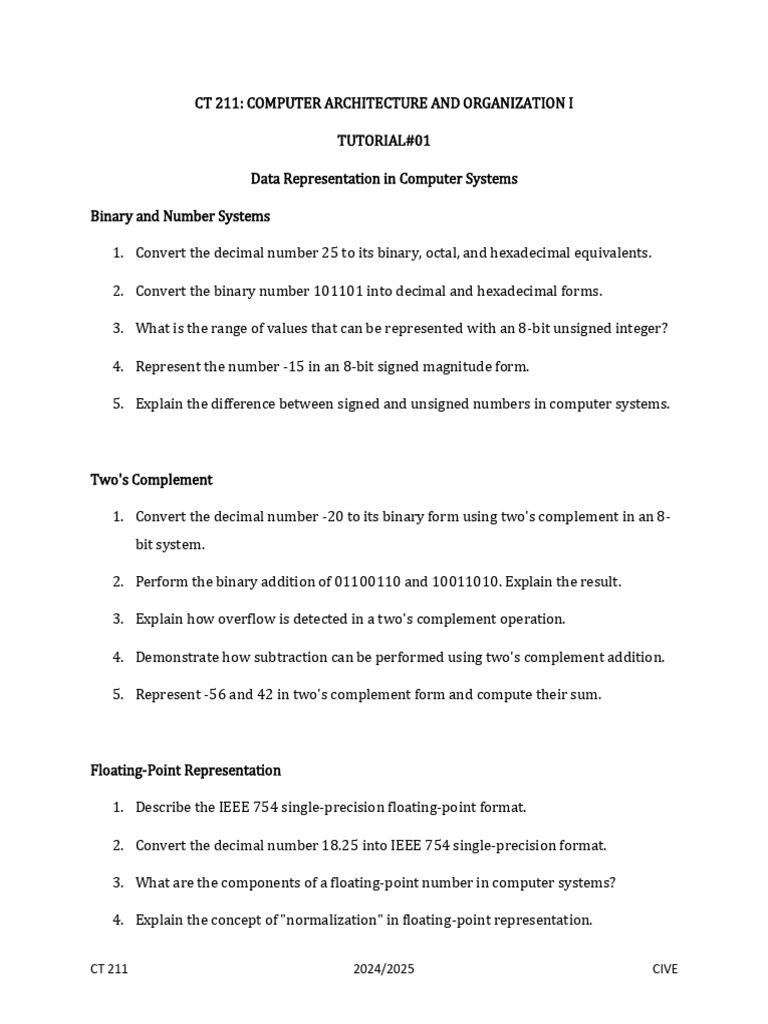 CT 211_Tutorial_01 | PDF | Binary Coded Decimal | Computer Architecture