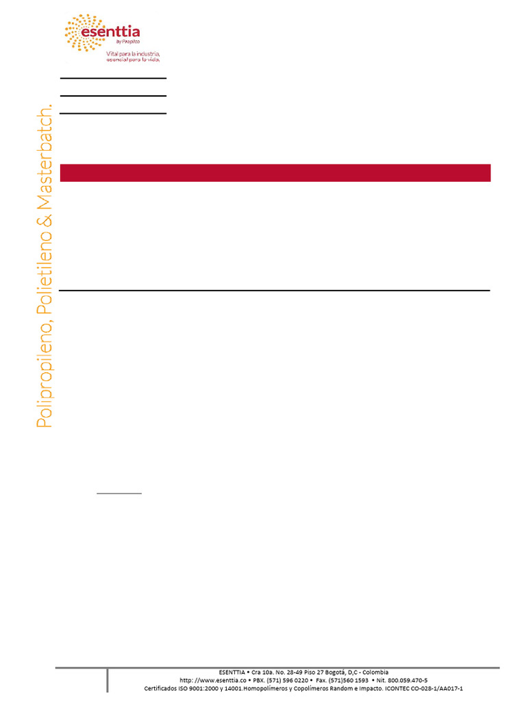 Esenttia Masterbatch Technical Data Sheet | PDF | Heart | Medical Device