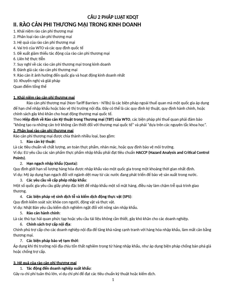 CÂU 2 PHÁP LUẬT KDQT II. RÀO CẢN TMQT | PDF